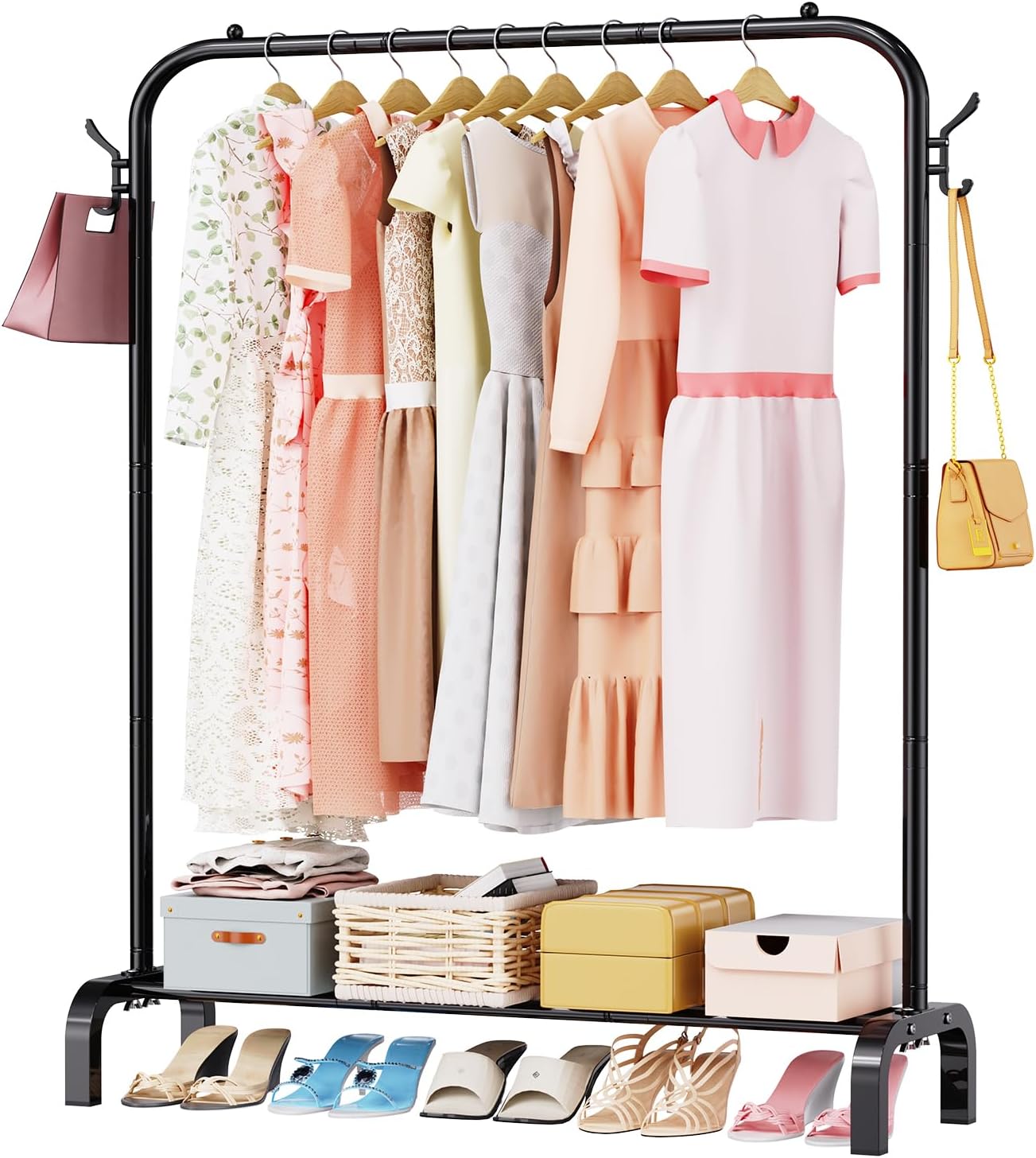 LOEFME Clothes Rail, Portable Clothes Rack with Hooks, 110 * 40 * 150CM ...