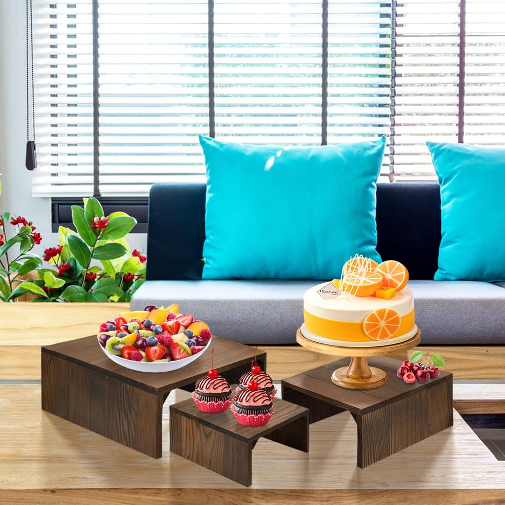 Snapklik.com : 4 Tier Wood Cupcake Display Risers, Square Wooden Risers ...