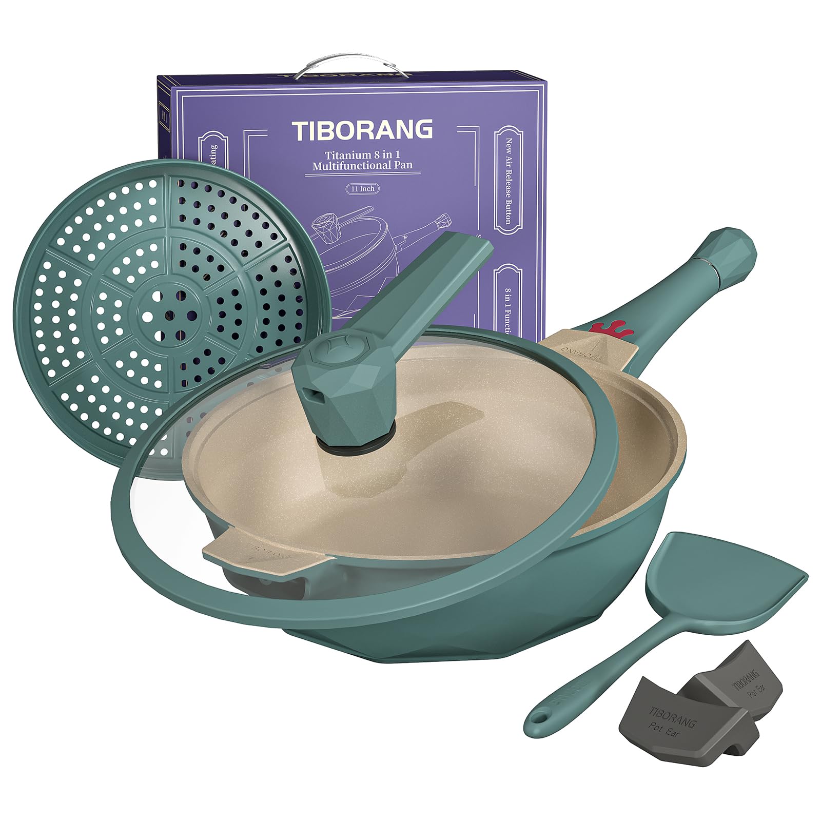 Amazon.com: Tiborang 8 in 1 Frying Pans Nonstick,11" Frying Pan Skillet ...