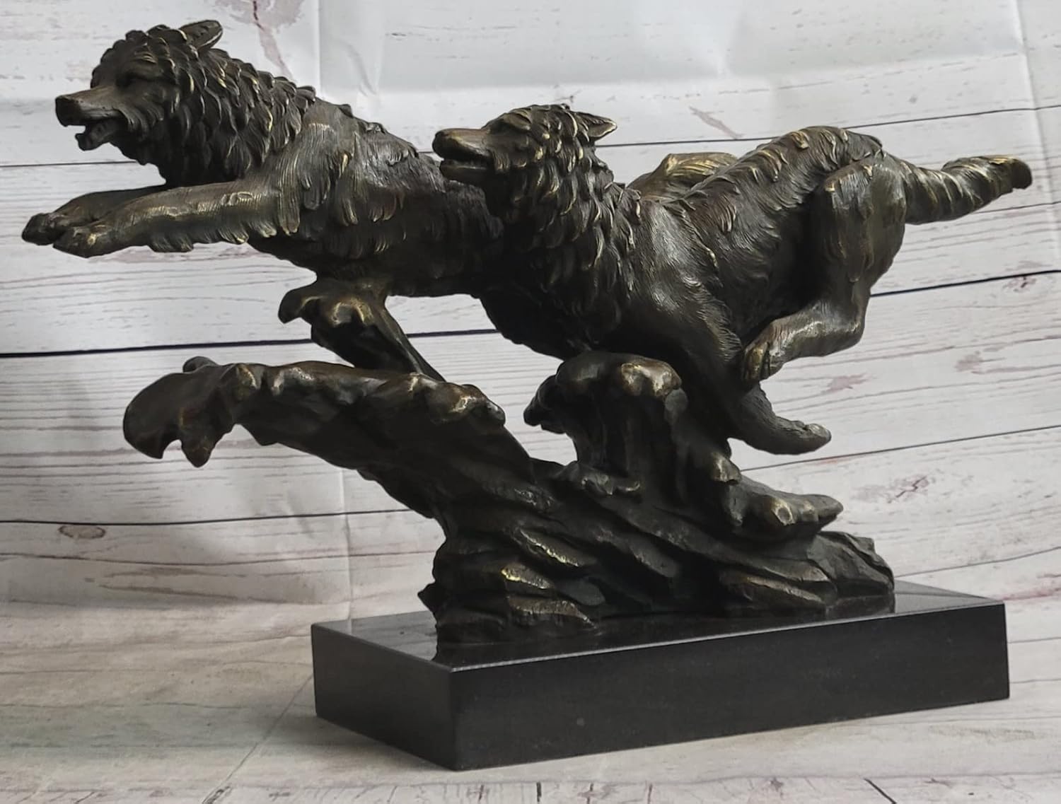 Amazon.com: 100% Solid Bronze Figurine Animal Wolf Wolves Parent ...