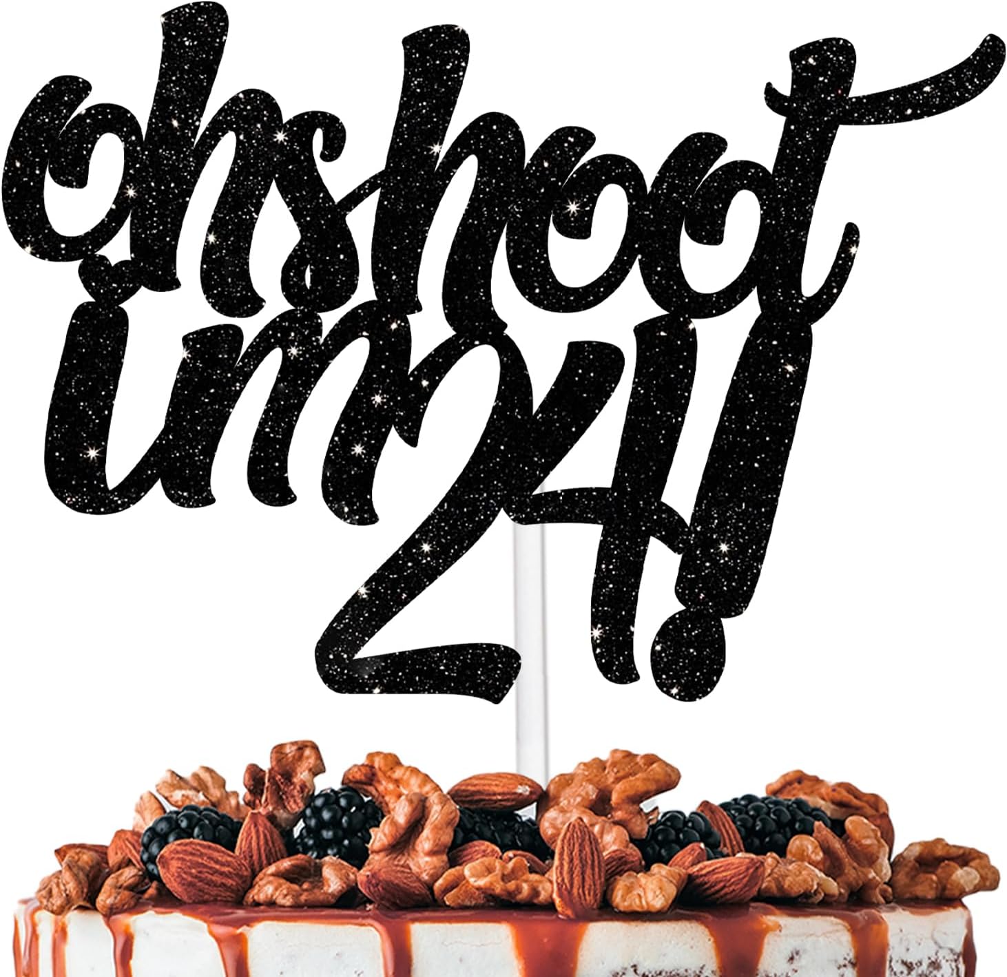 Amazon.com: Black Glitter Oh Sh**t I’m 24 Cake Topper for Funny ...