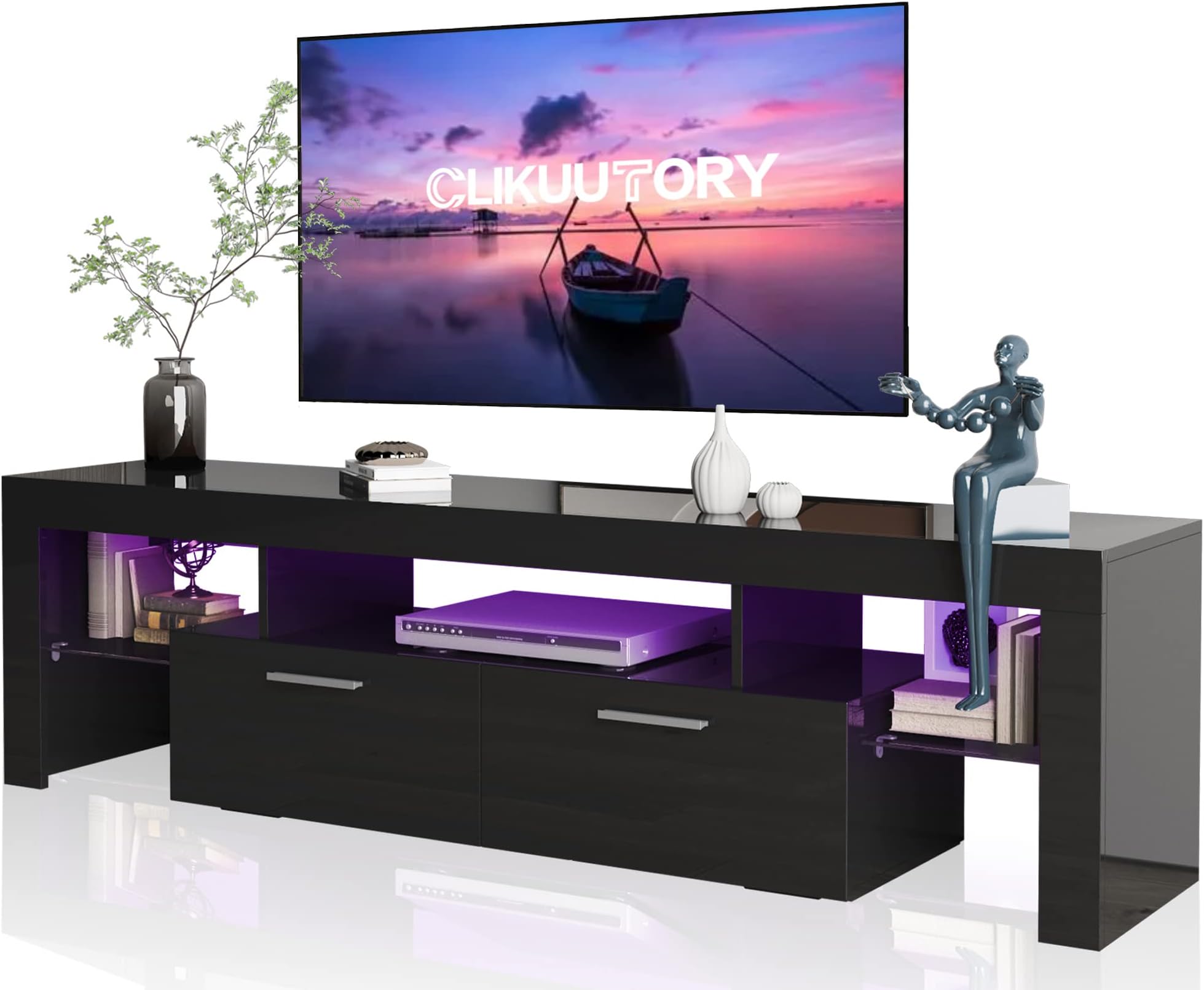 Amazon.com: Mecor Modern LED Black TV Stand,12 Colors LED TV Stand with ...