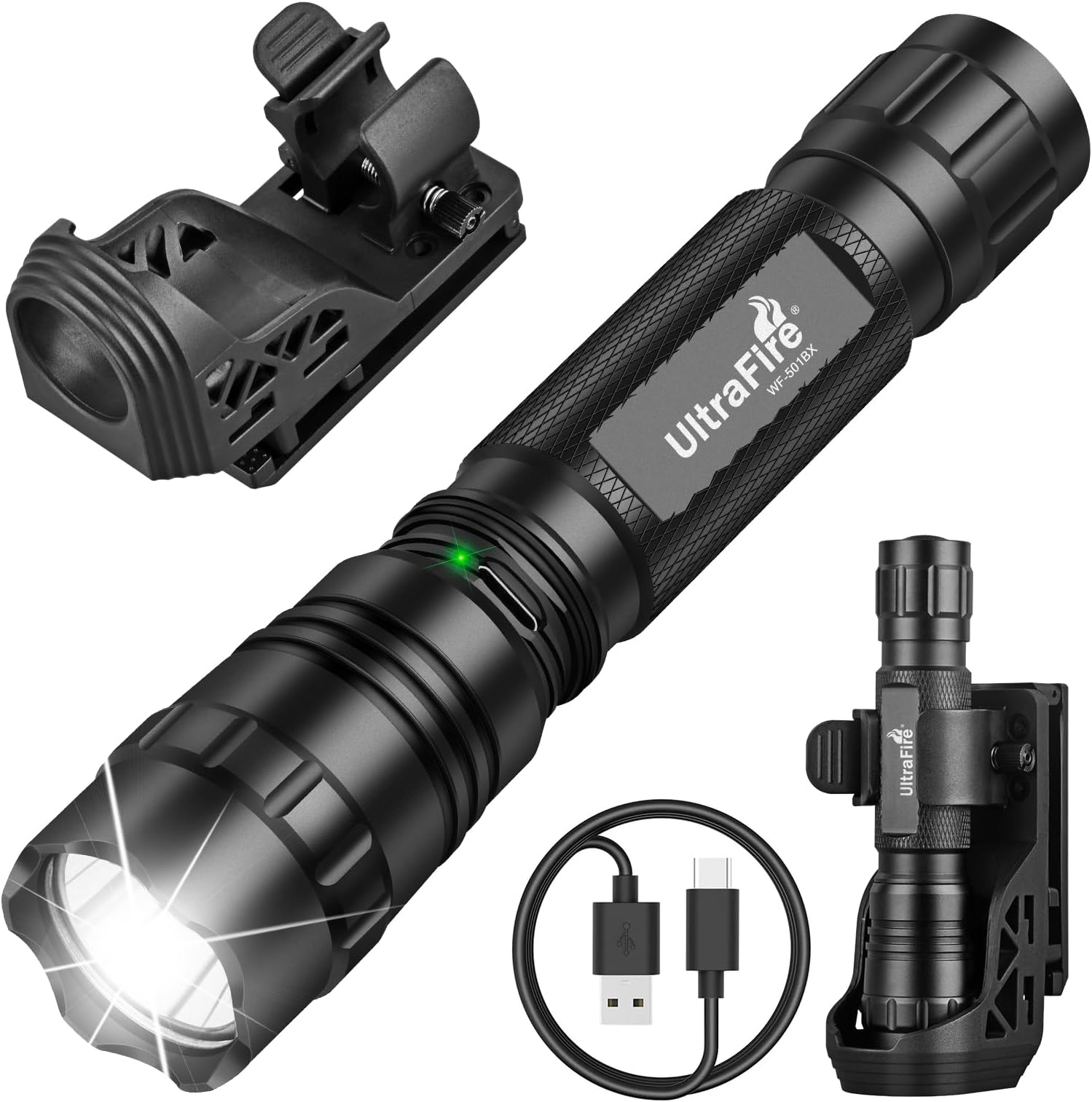 ULTRAFIRE Tactical Flashlight with Duty Belt Holster, 1000 Lumen ...