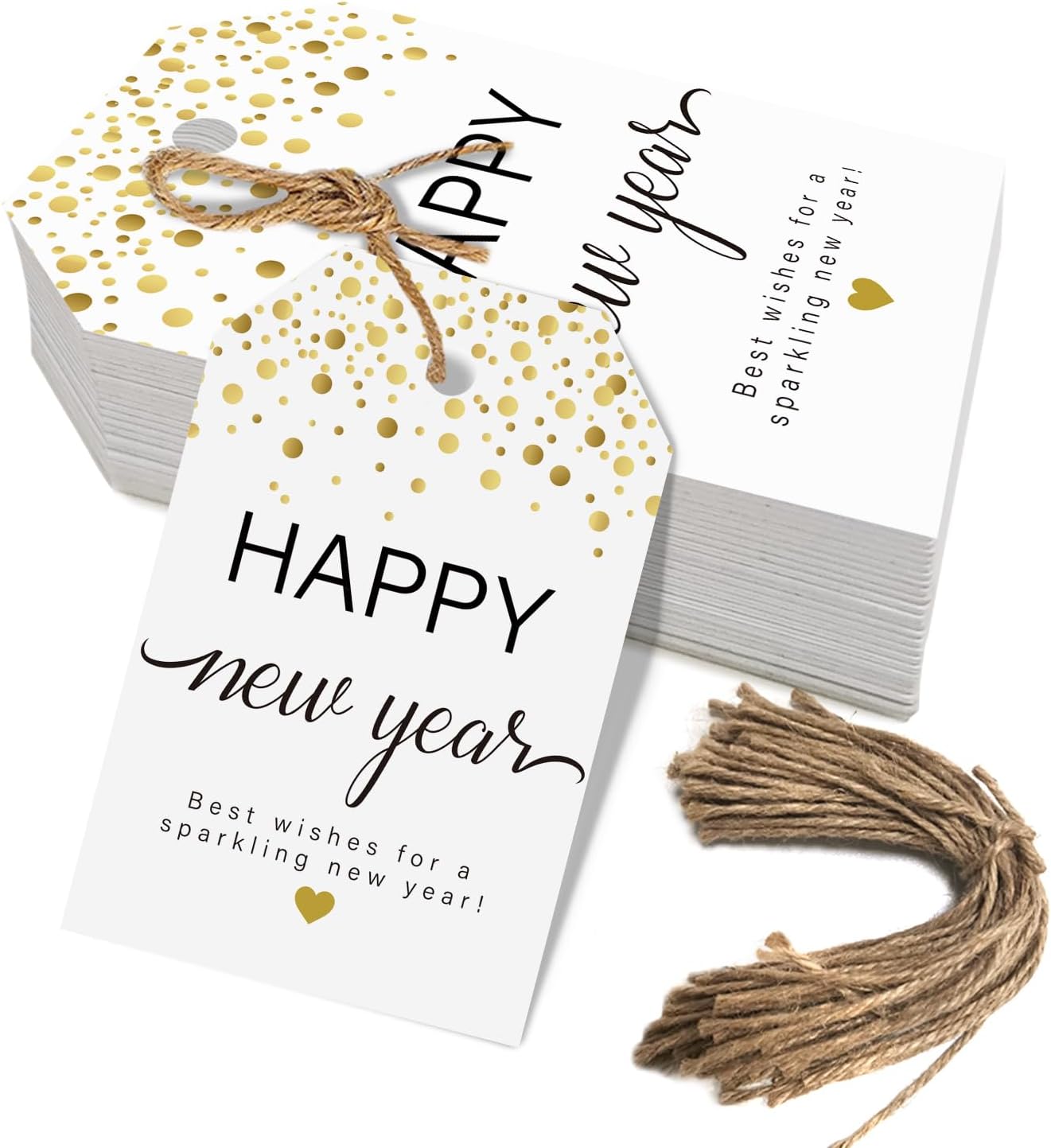 Amazon.com: 50Pcs Happy New Year Gift Tags with String, Gold Confetti ...