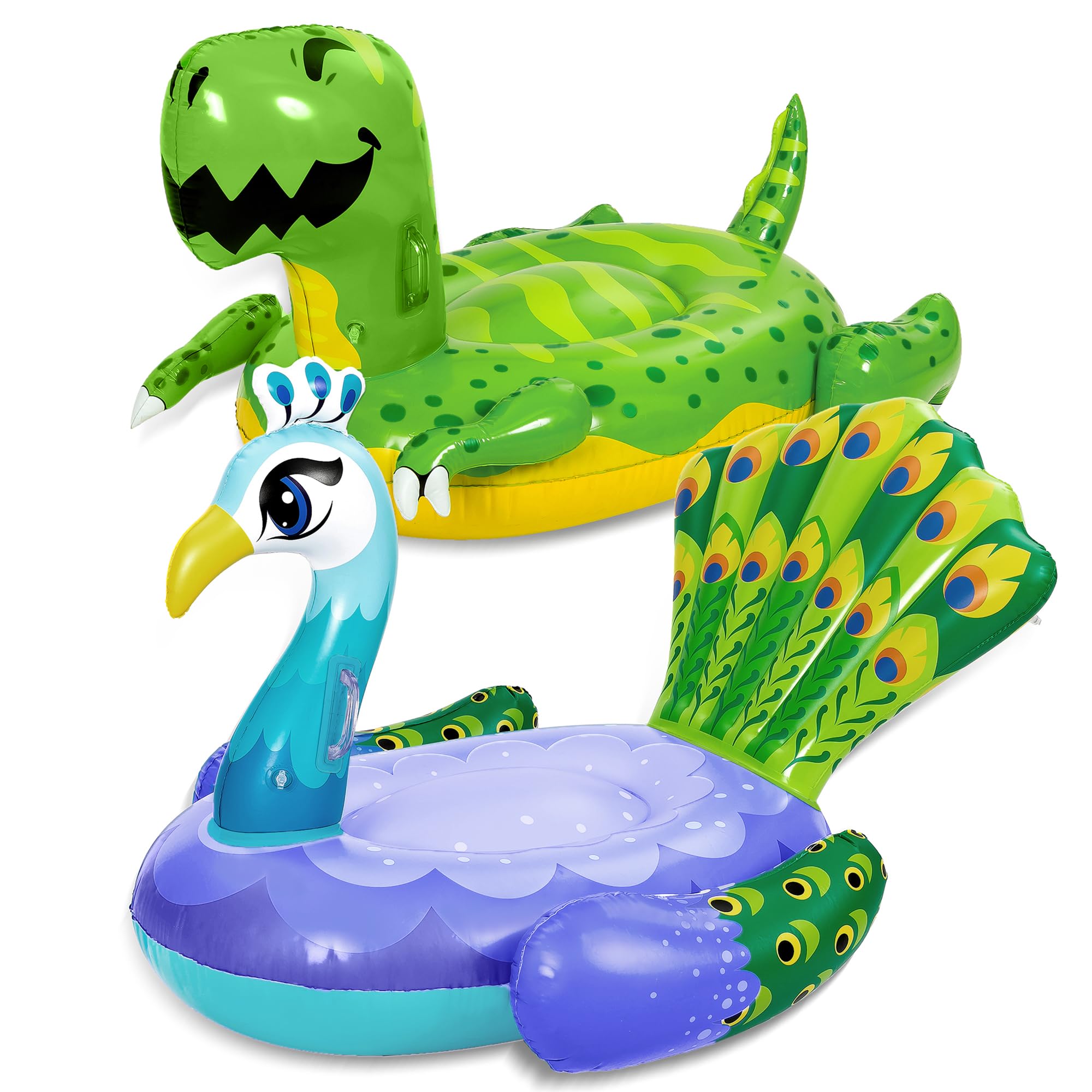 Snapklik.com : 2-Pack Inflatable Dinosaur & Peacock Pool Floats Set ...