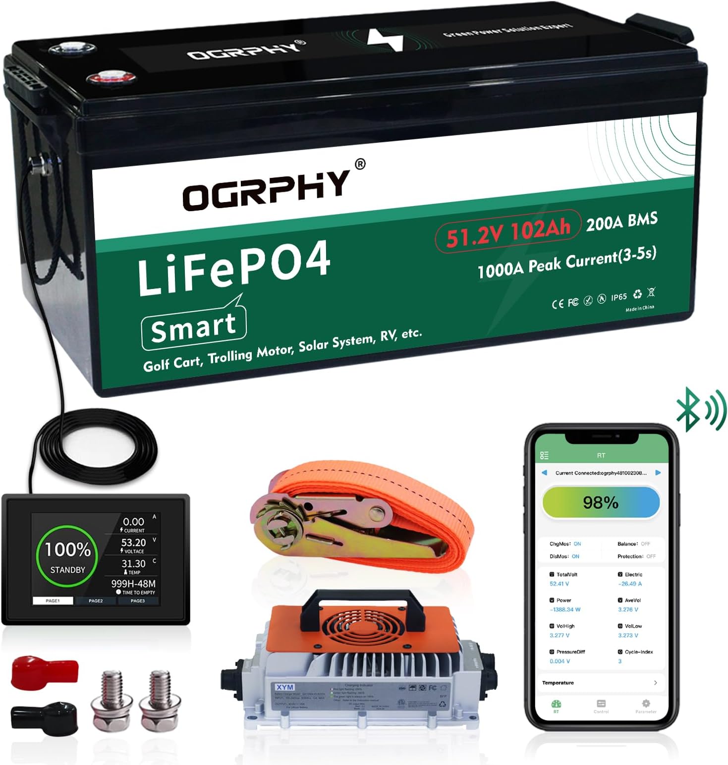 Amazon.com: OGRPHY 48V Lithium Golf Cart Battery Conversion Kit, 200A ...