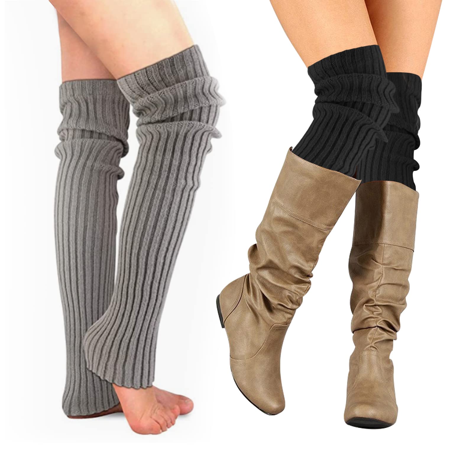 2 Pairs Winter Leg Warmers for Women Girls,70cm High Footless Knee ...