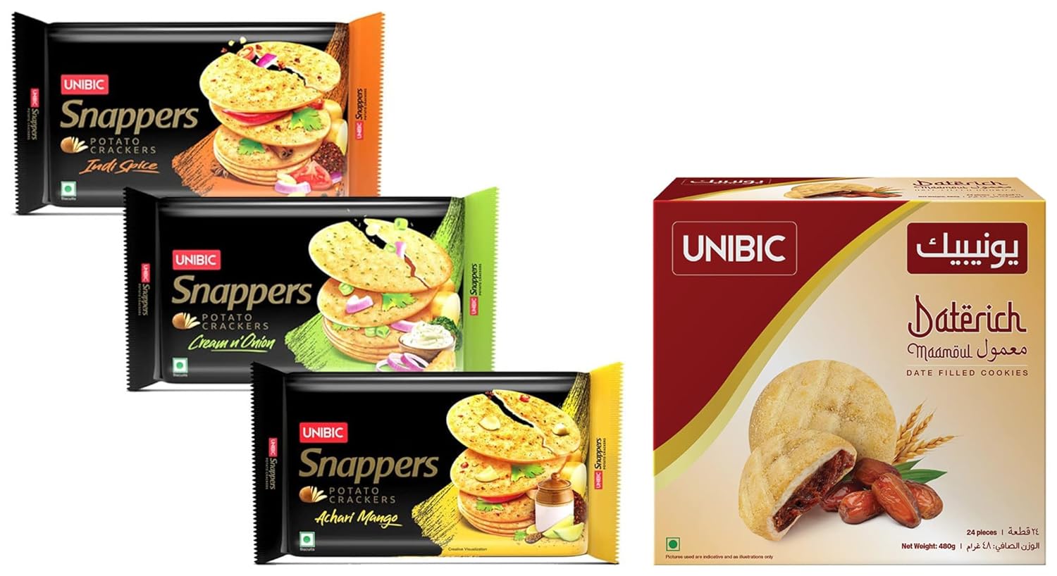 UNIBIC : Center Filled Date Cookies, 480gm & UNIBIC Snappers, Assorted ...