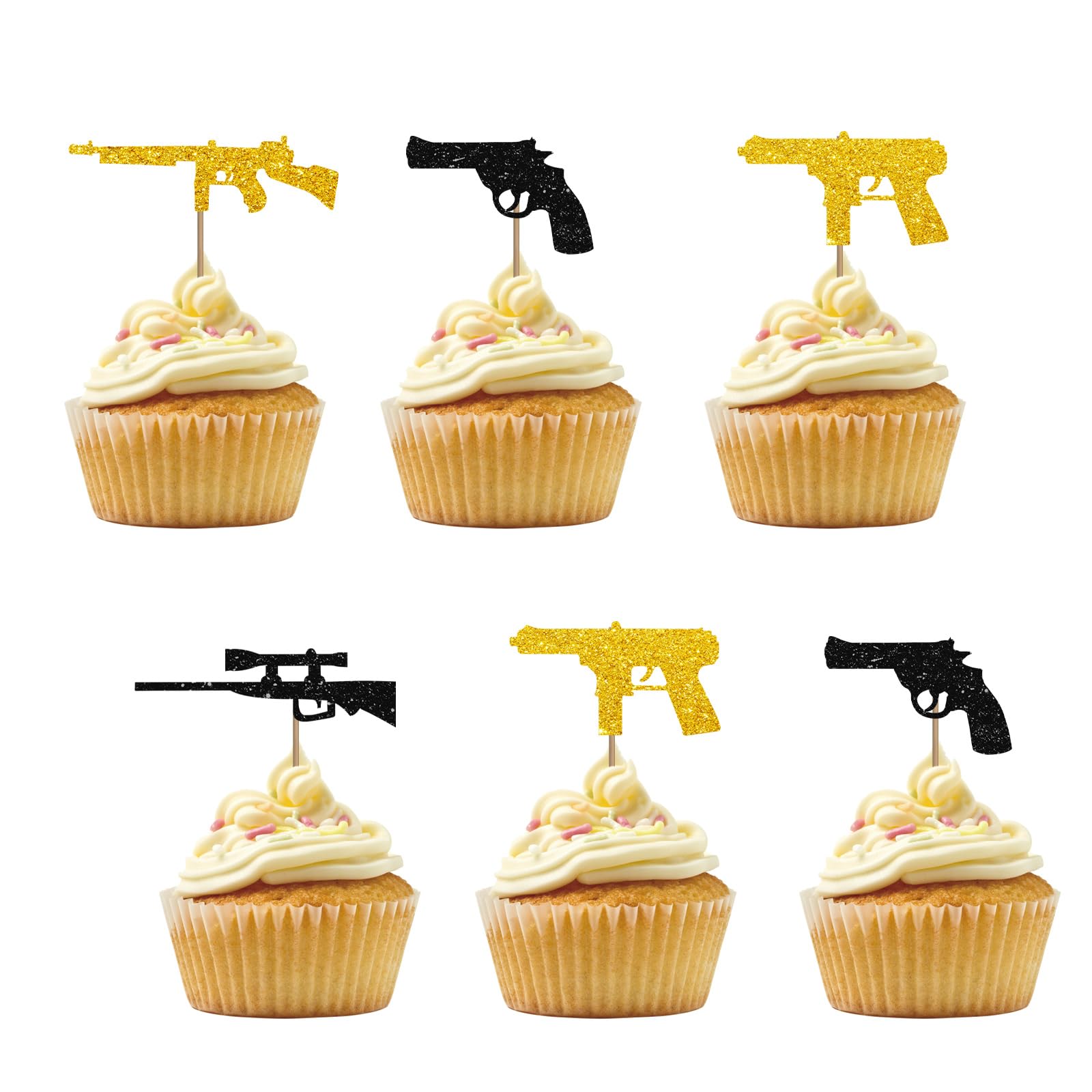 Amazon.com: Set of 24 Gun Cupcake Toppers, Gun Themed Baby Shower Party ...