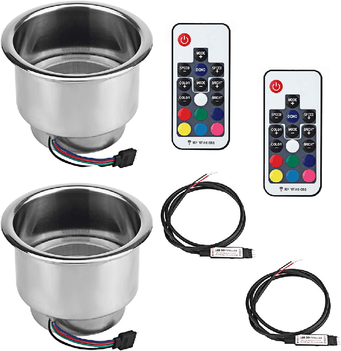 Amazon.com: 2 pcs Stainless Steel Cup Holder, RGB LED Light Drink Cup ...