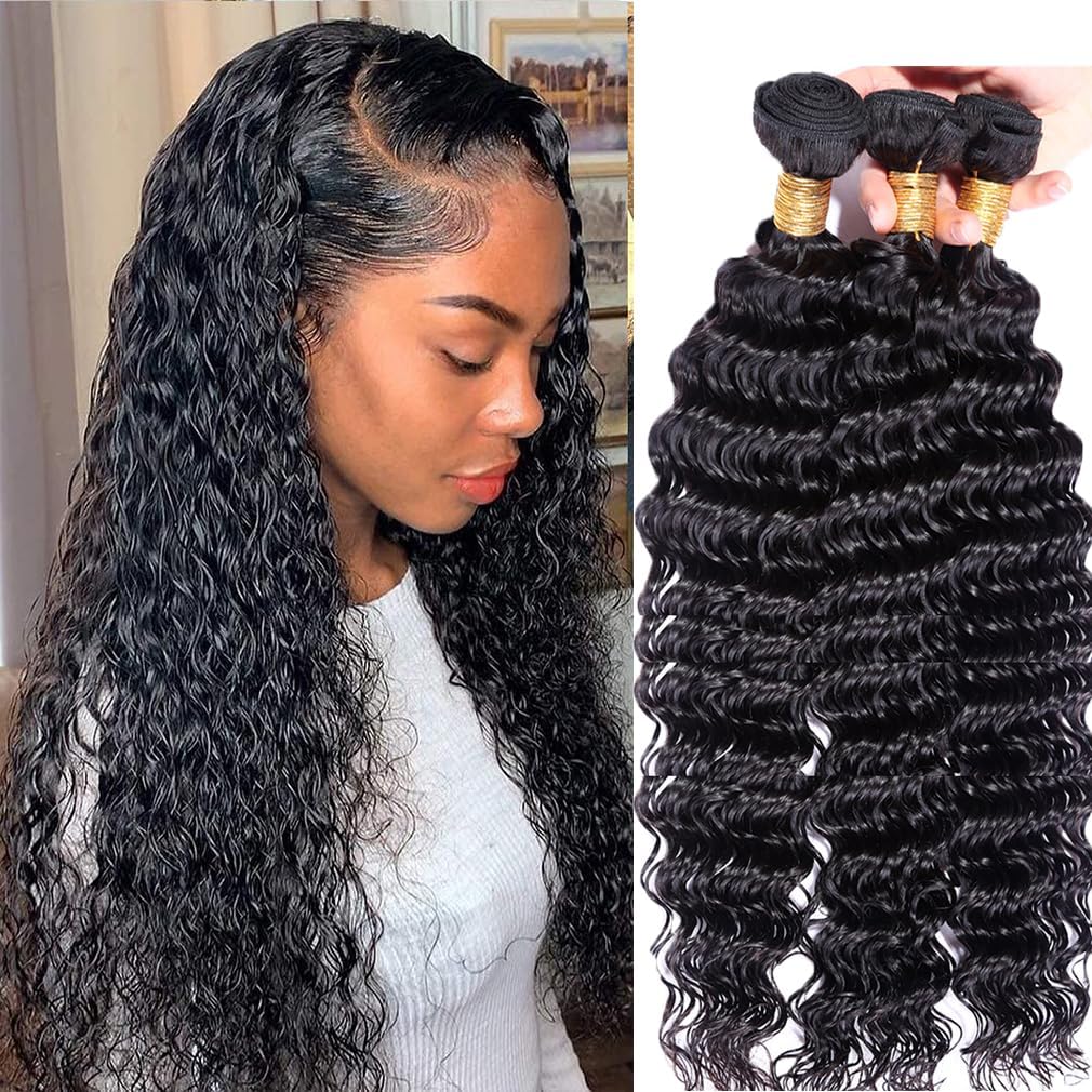 Amazon.com : 12A Deep Wave Bundles Human Hair 18 20 22 Inch Brazilian ...