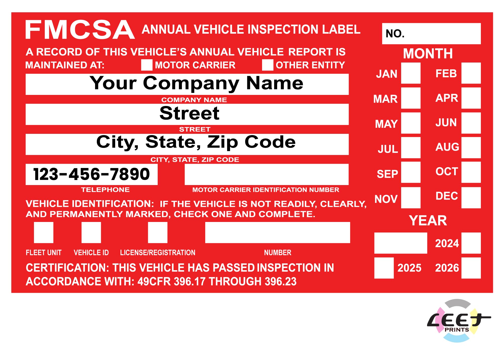 Amazon.com: Leet Prints FHWA/FMCSA Vehicle Annual DOT Inspection ...