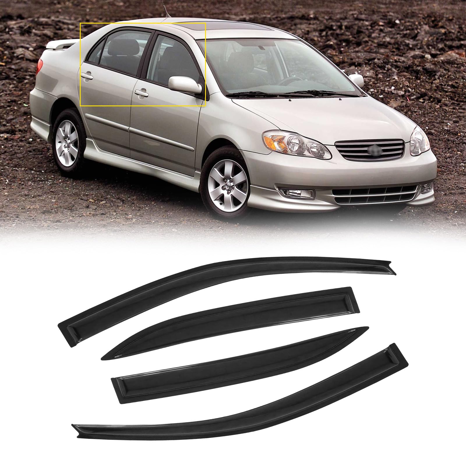 Window Visors for 2003-2008 Toyota Corolla, Rain Guards Shields Vent ...