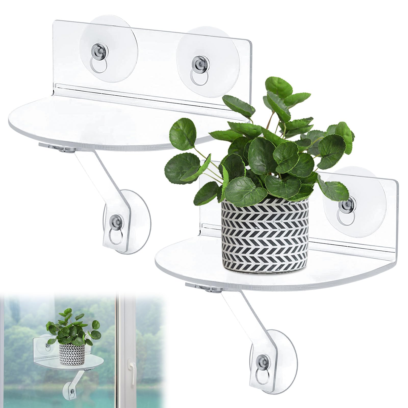 Suction Shelf 2-Pack Clear Acrylic Window Plant Shelves - Suction Cup ...