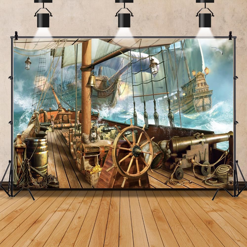Amazon.com: Leowefowa 5x3ft Vinyl Pirate Ship Backdrop Treasure Map Old ...