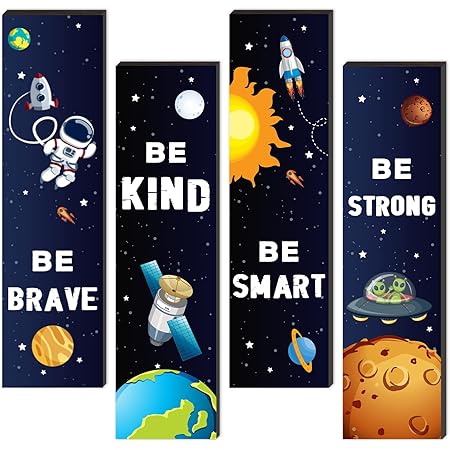 Amazon.com: 4 Pieces Space Decor Wooden Hanging Wall Plaques, Outer ...