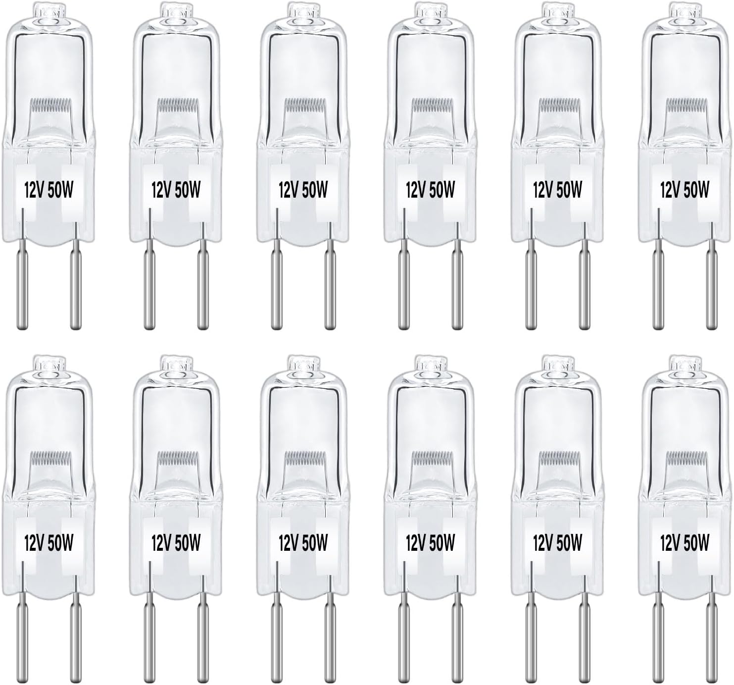 12 Pack GY6.35 Halogen Bulb 12V 50W Dimmable, Warm White 2700K, 650LM ...