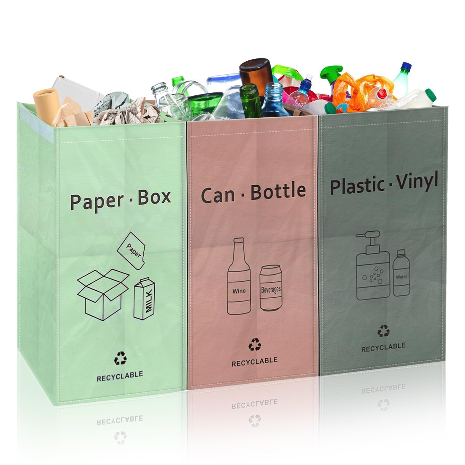 Reusable Recycling Bags 54L Recycling Bins with Handle Indoor Outdoor ...
