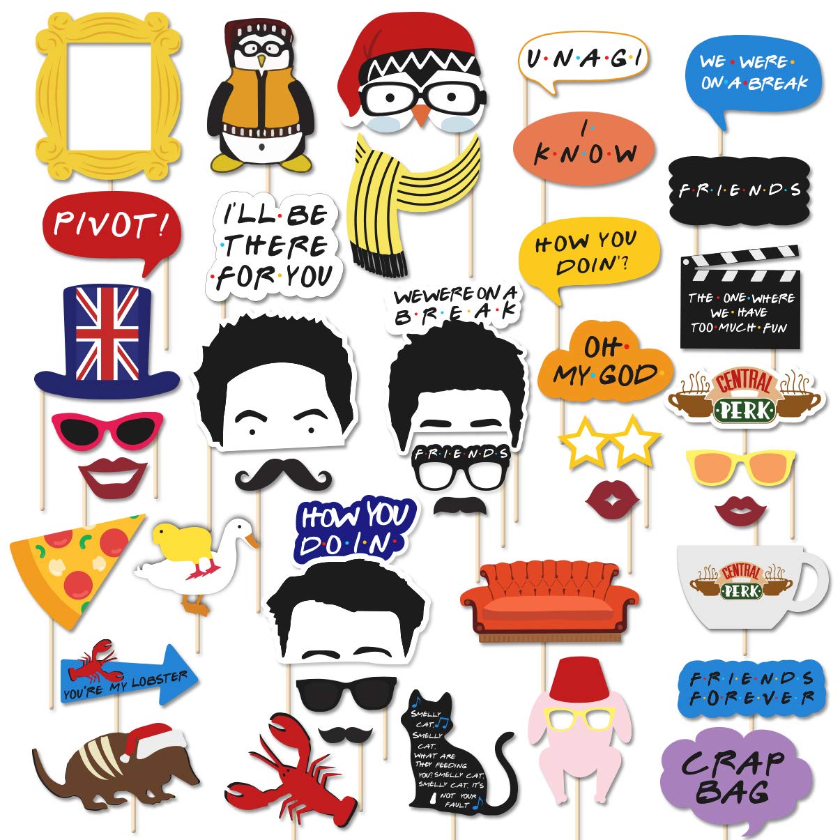 40 Pcs Friends Themed Photo Booth Props Friends TV Show Birthday Party ...