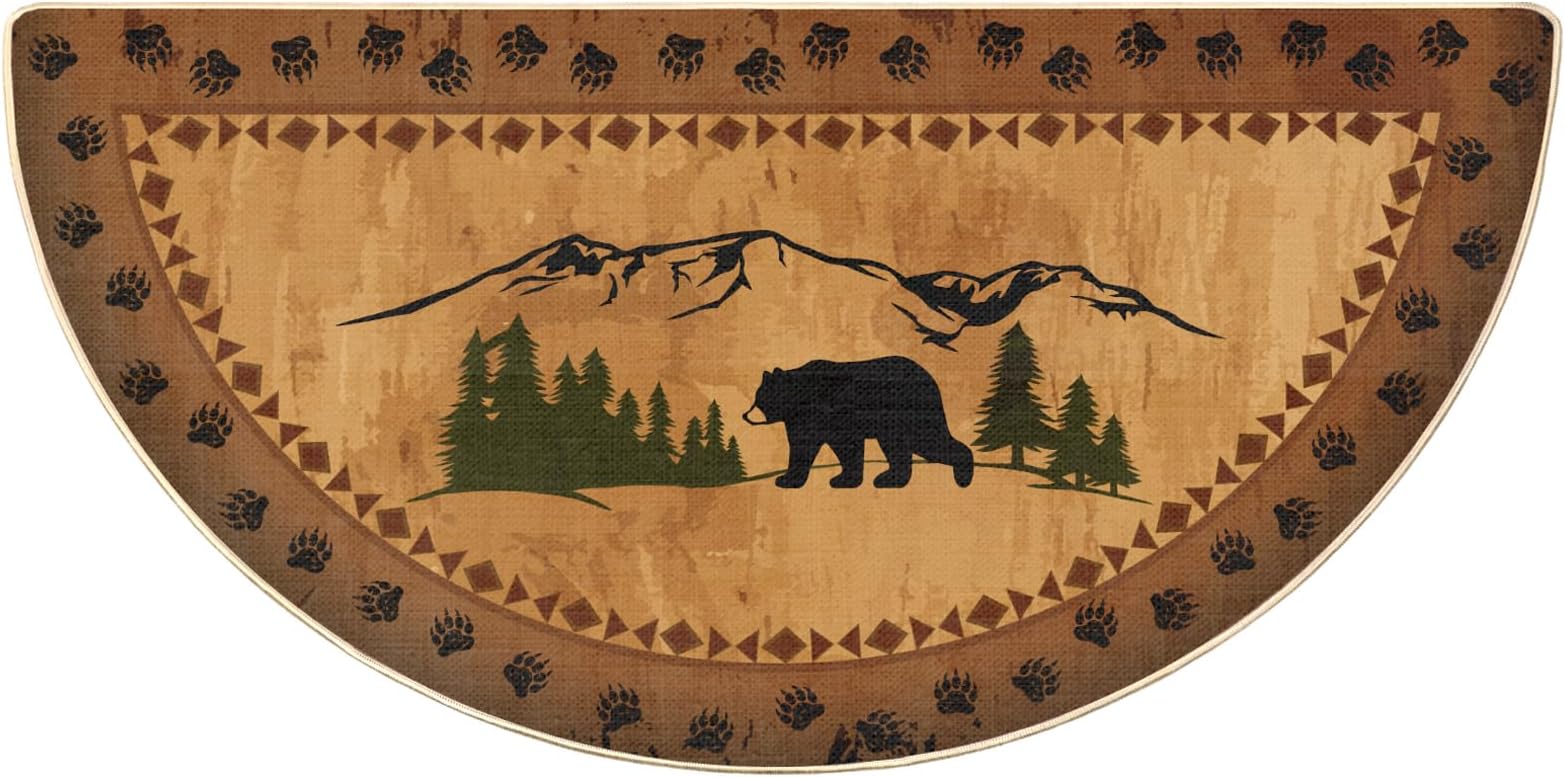 Amazon.com: Kinlop Winter Half Round Hearth Rug Birch Bear Non Skid Rug ...