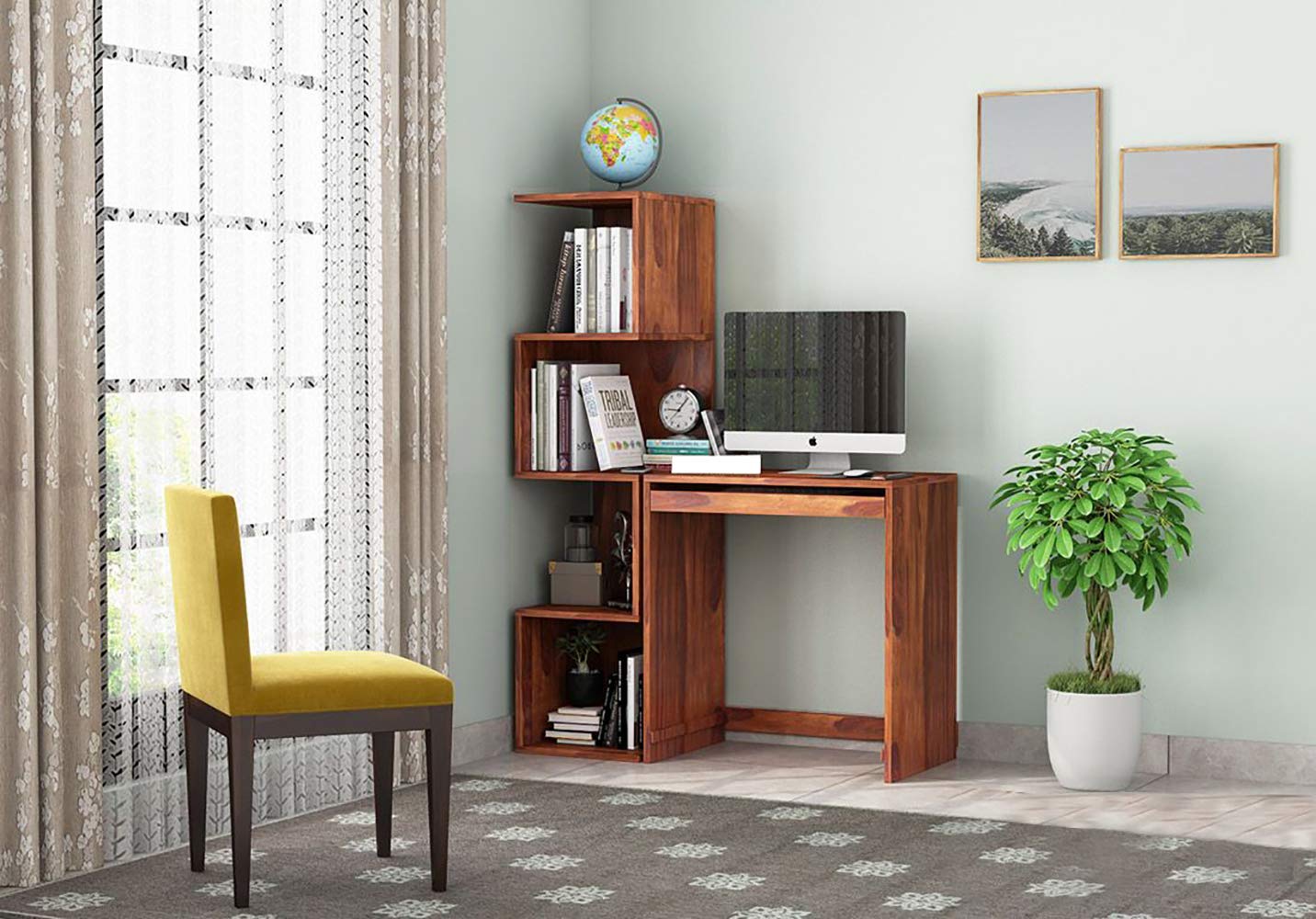 FURNIZY Sheesham Wood Writing Study Desk Table for Home Office Computer ...