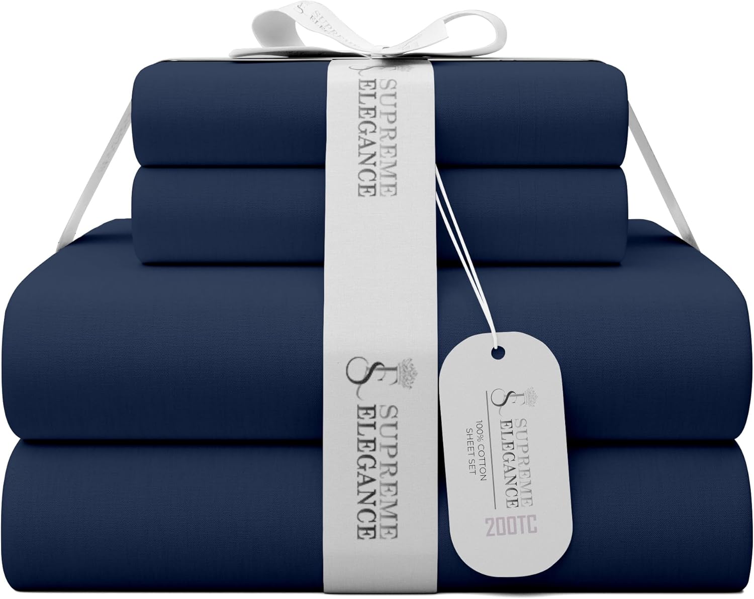 Amazon.com: SUPREME ELEGANCE 100% Cotton Queen Dark Blue Sheet Set ...
