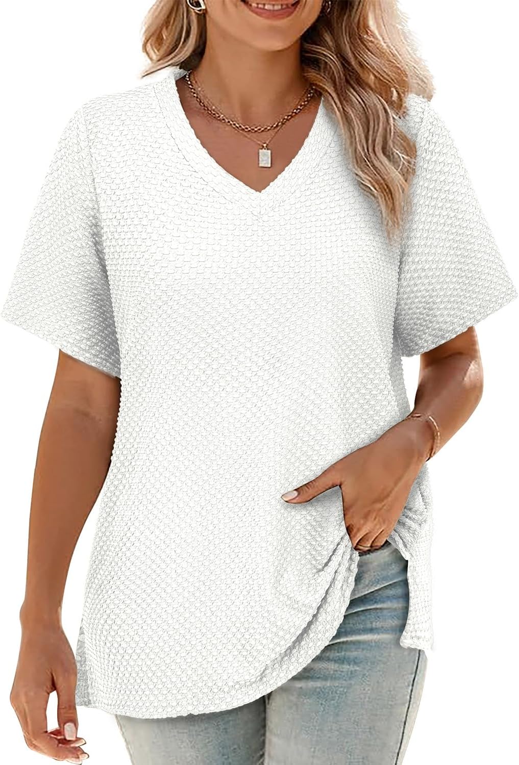 Bulotus Women's Long Sleeve Side Split Tunic Tops V Neck Loose Fit Tops ...