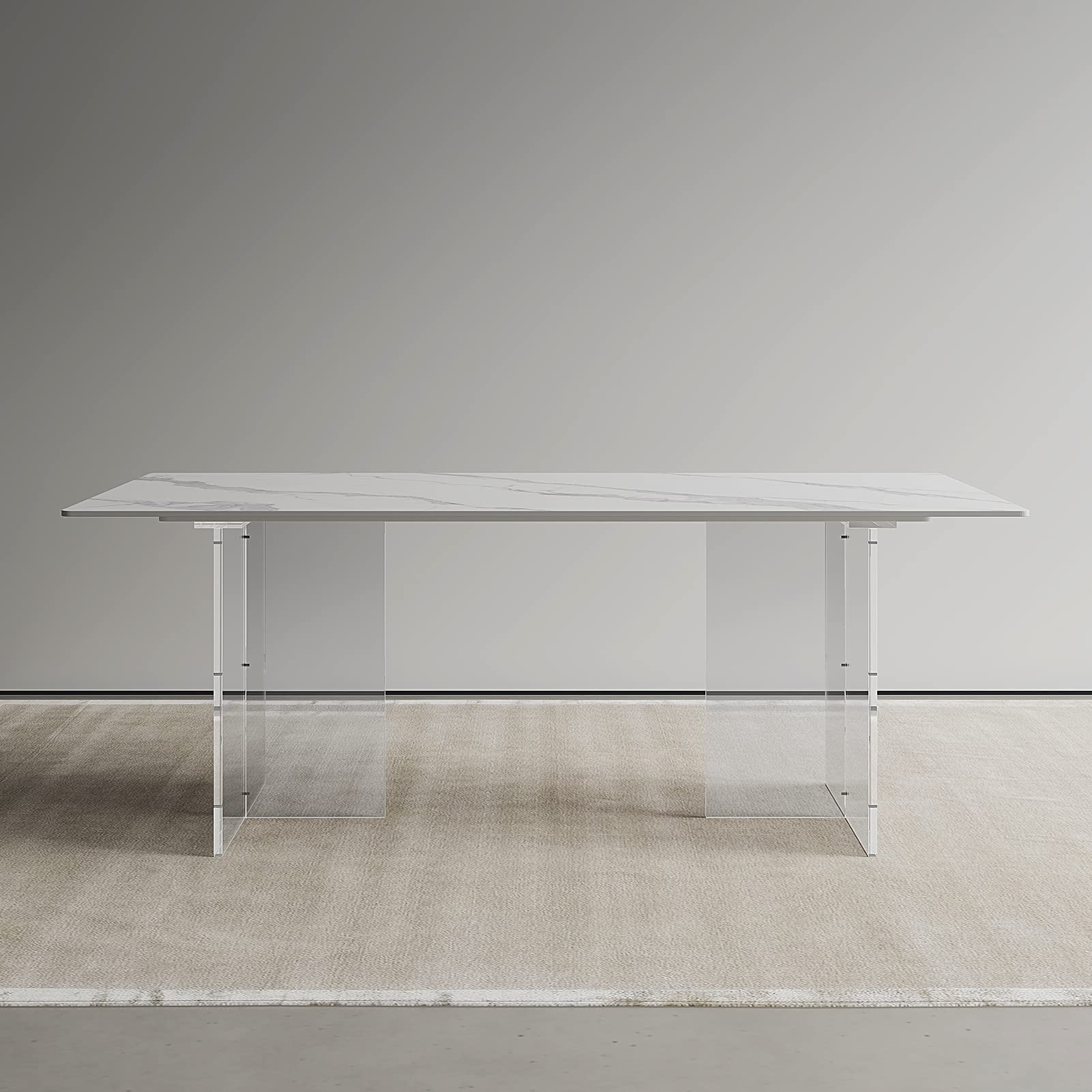 Dining Table Modern Kitchen Table Top with Slate Stone, Acrylic feet ...