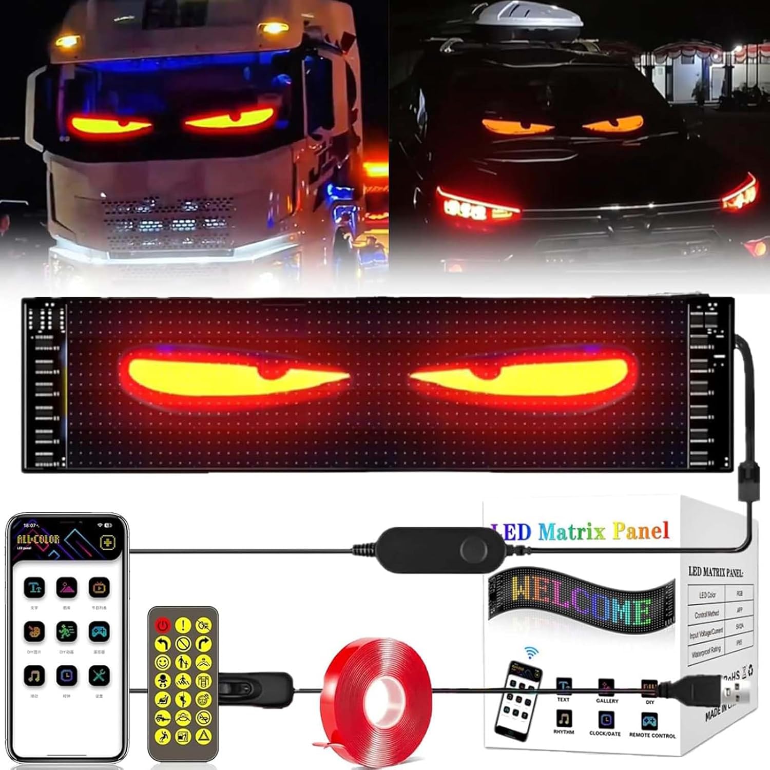 Devil Eyes Light for Cars, Large Dynamic LED Display, Programmable LED ...