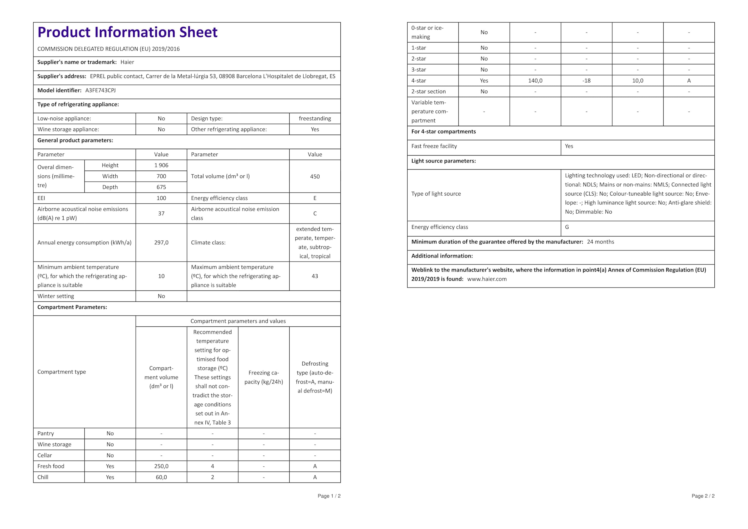 HAIER A3FE743CPJ(UK) fridge-freezer Freestanding Silver 431 L A ...