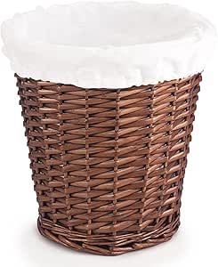 woodluv Round Wicker Willow Storage Basket W/Linning Waste Paper Bin ...