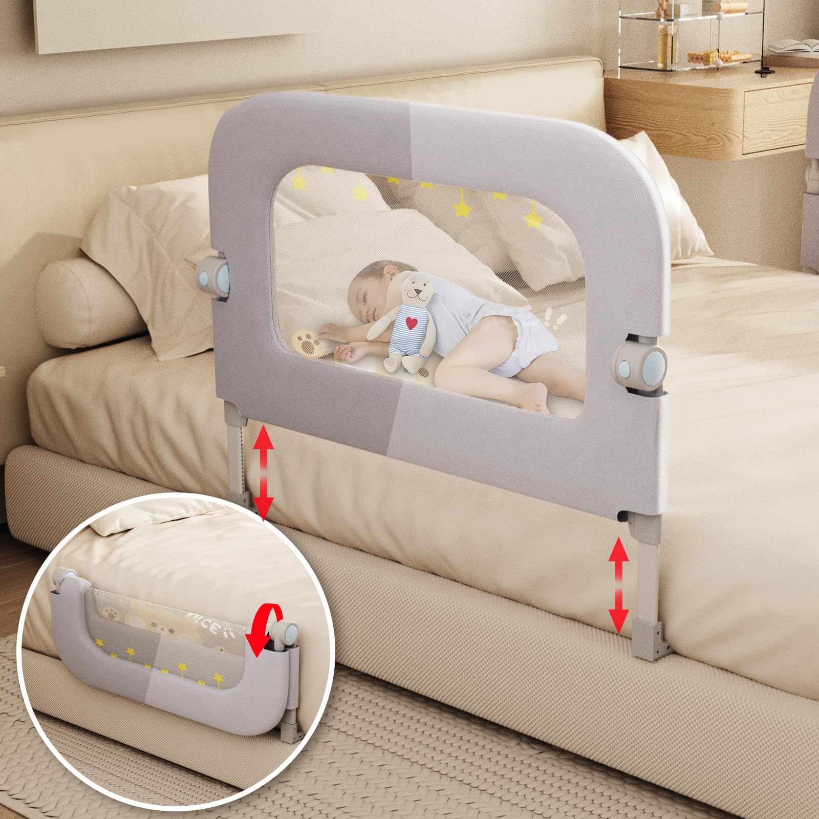 Amazon.com: UPGOGO Folding Bed Rail for Toddlers,Safety baby bed rail ...