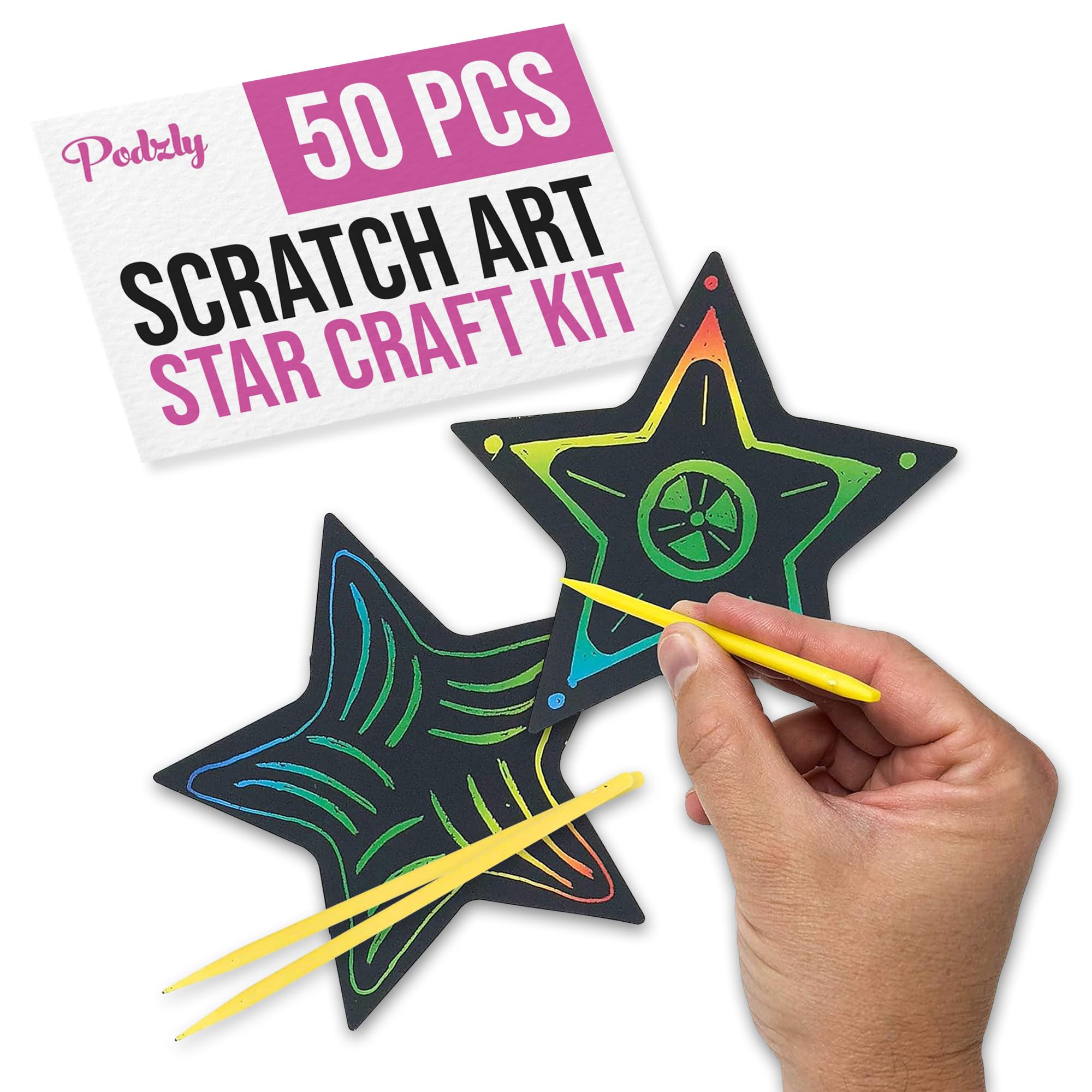 Snapklik.com : Podzly 50 Pcs Scratch Art Star Craft Kit - Magic Rainbow ...