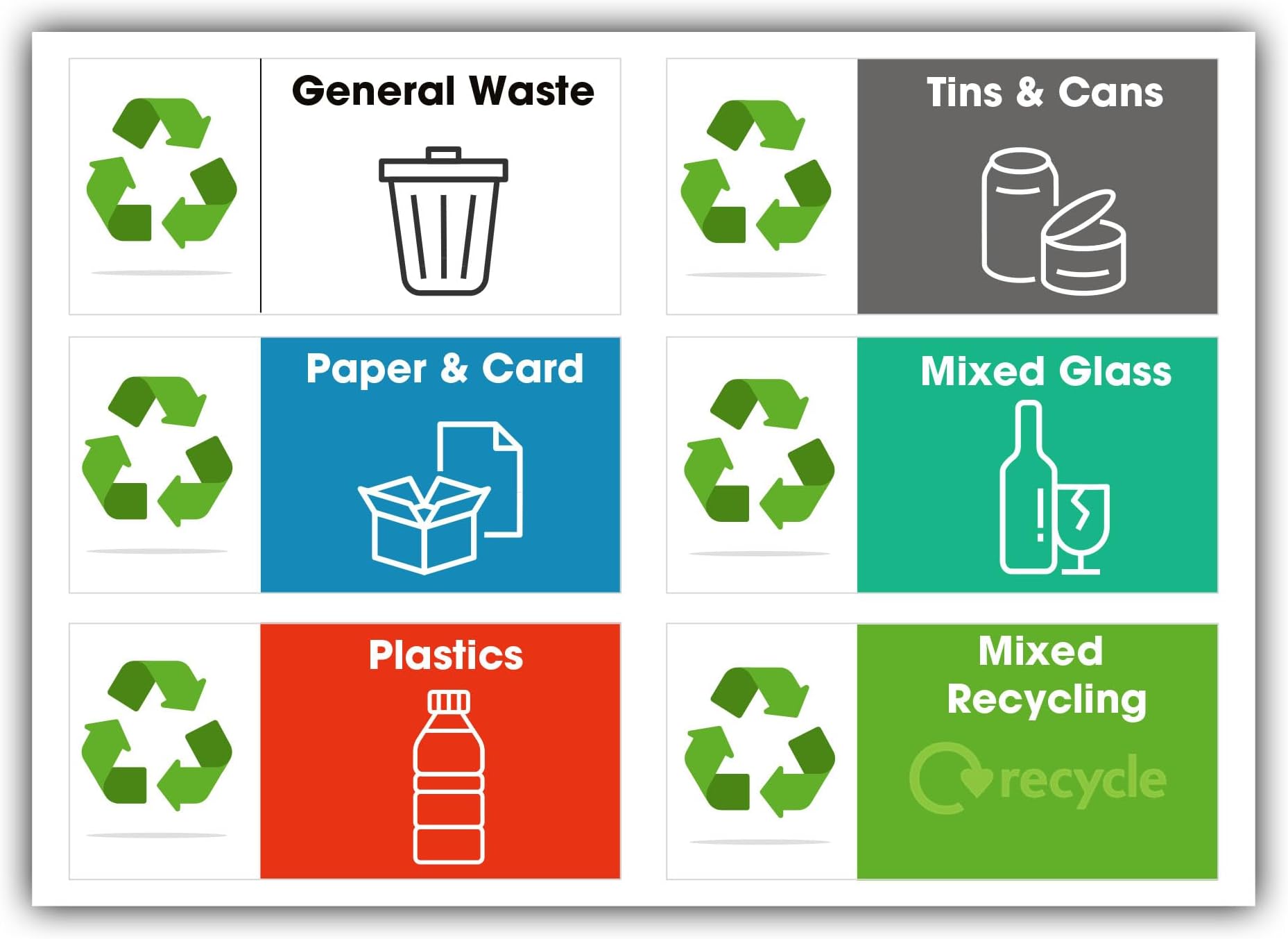 Addis Mixed Pack of 6 Multi Recycling Waste Bin Stickers, A4 Self ...