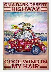 Amazon.com: Metal tin Sign Plaque Cute Dof On A Dark Desert Highway ...