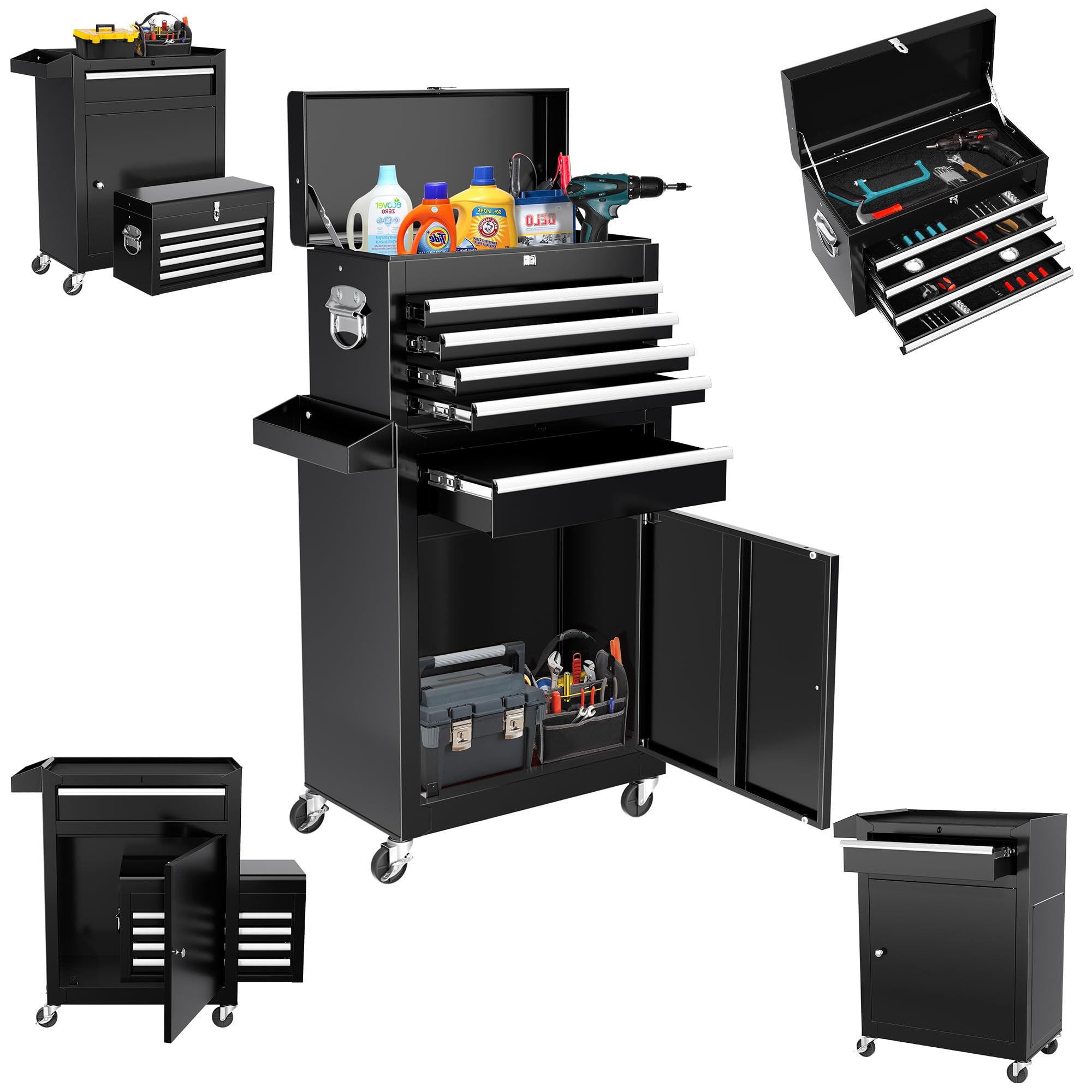 Amazon.com: INTERGREAT Black Tool Chest, 5-Drawer Rolling Tool Storage ...