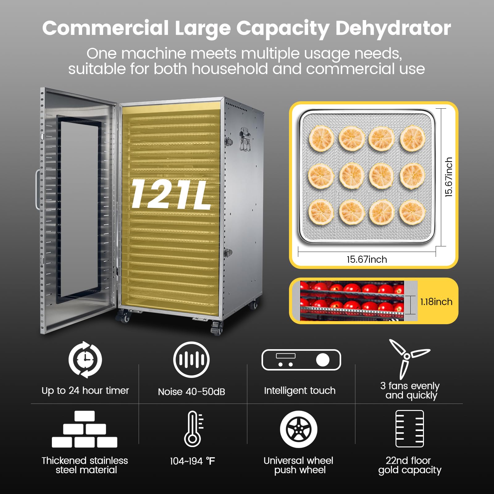 Cercker Commercial Food-Dehydrator Machine 22 Trays, Large Food ...