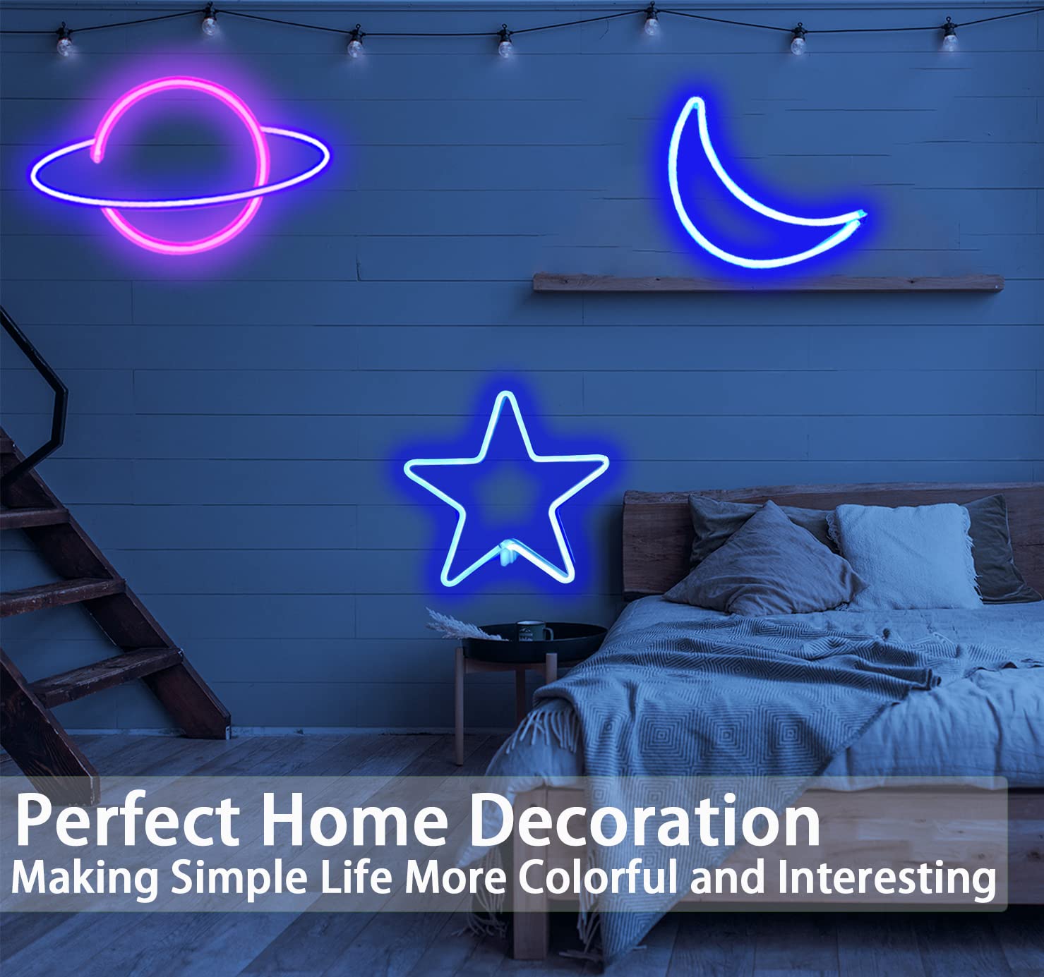 Snapklik.com : Werfeito 3 Pack Star Moon Planet Neon Lights Neon Signs ...