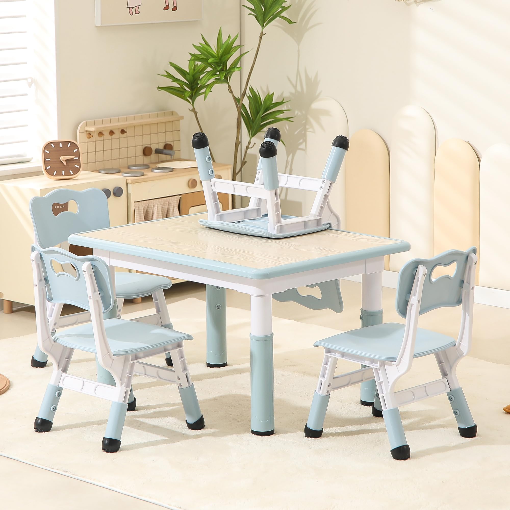Amazon.com: SINKIPA Height-Adjustable Kids Table and Chairs, 31.5''L x ...