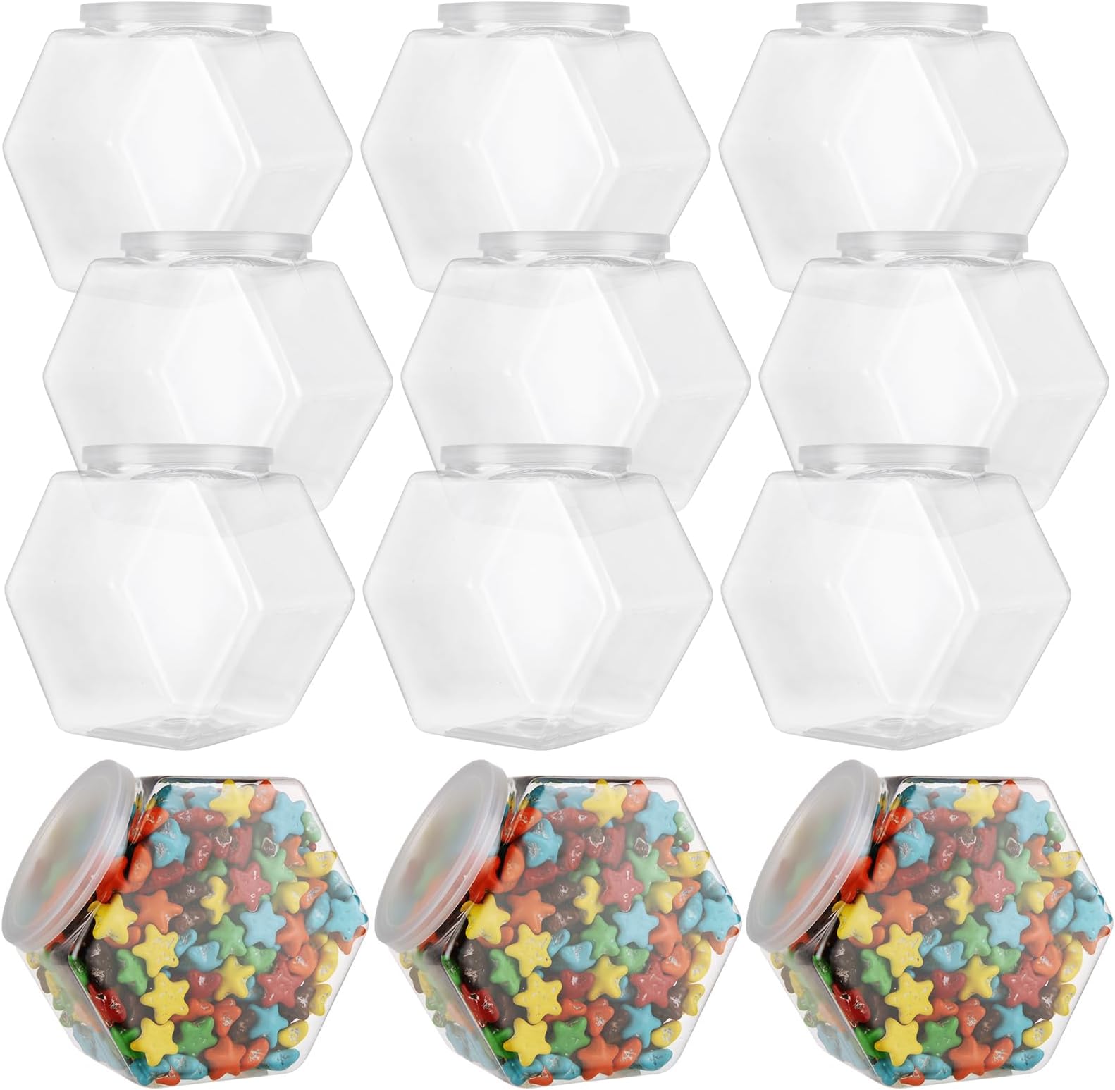 Amazon.com: GBACHOOSE 12PCS Plastic Candy Jars with Lids 30oz Hexagon ...