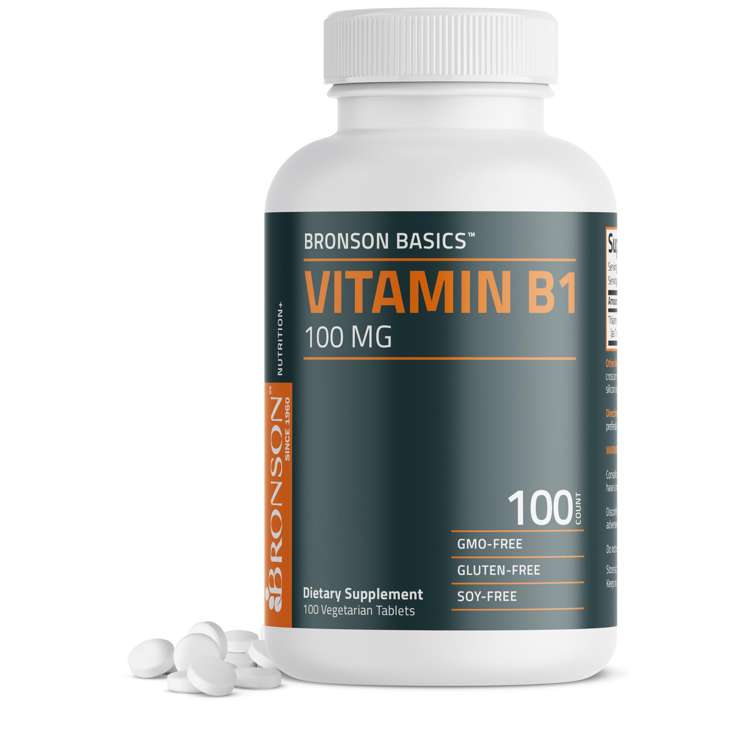 Amazon.com: Bronson Vitamin B1 100mg, Non-GMO, 100 Vegetarian Tablets ...