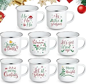 Amazon.com: Umigy 8 Pcs Christmas Coffee Mugs 12 oz Enamel Mugs Xmas ...