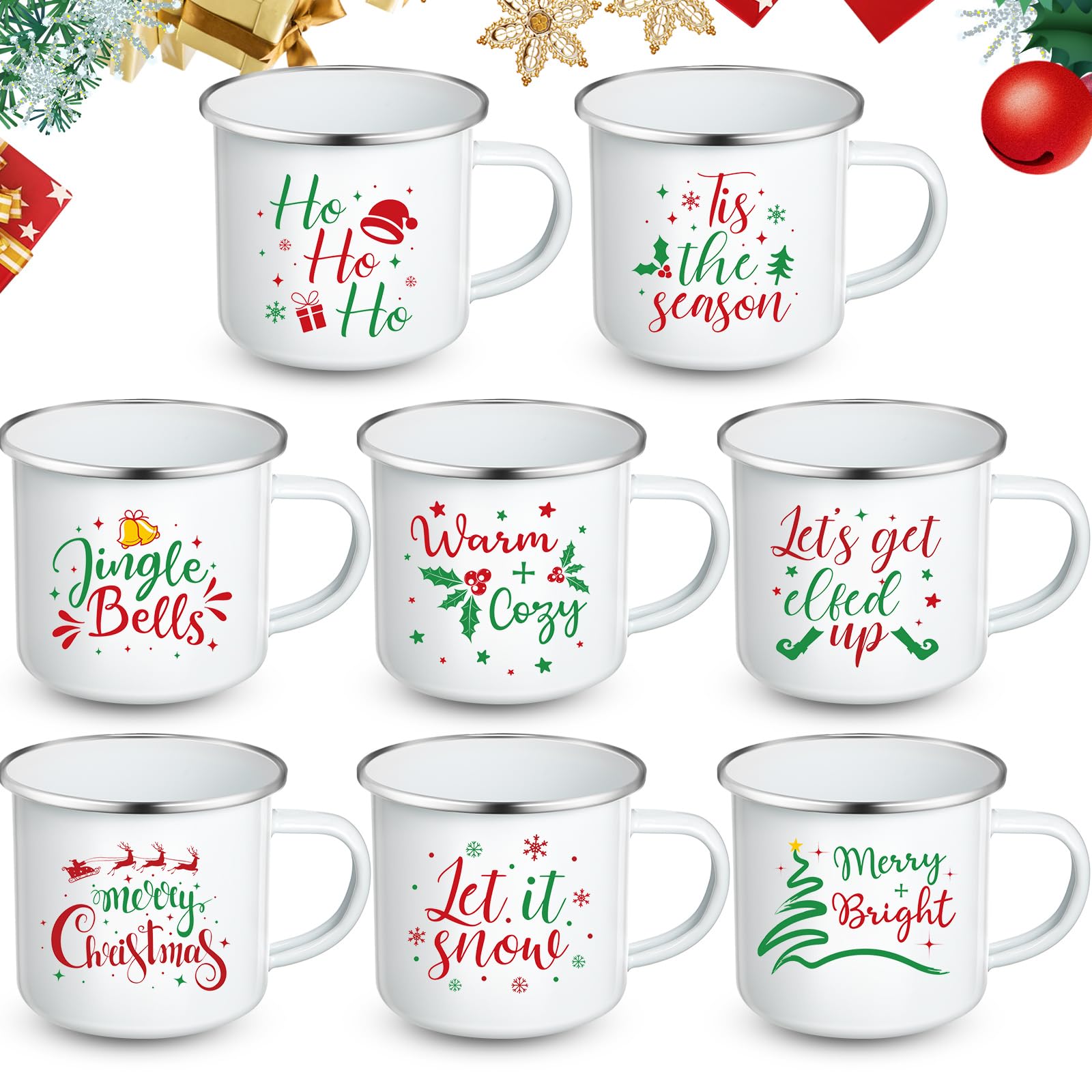 Amazon.com: Umigy 8 Pcs Christmas Coffee Mugs 12 oz Enamel Mugs Xmas ...