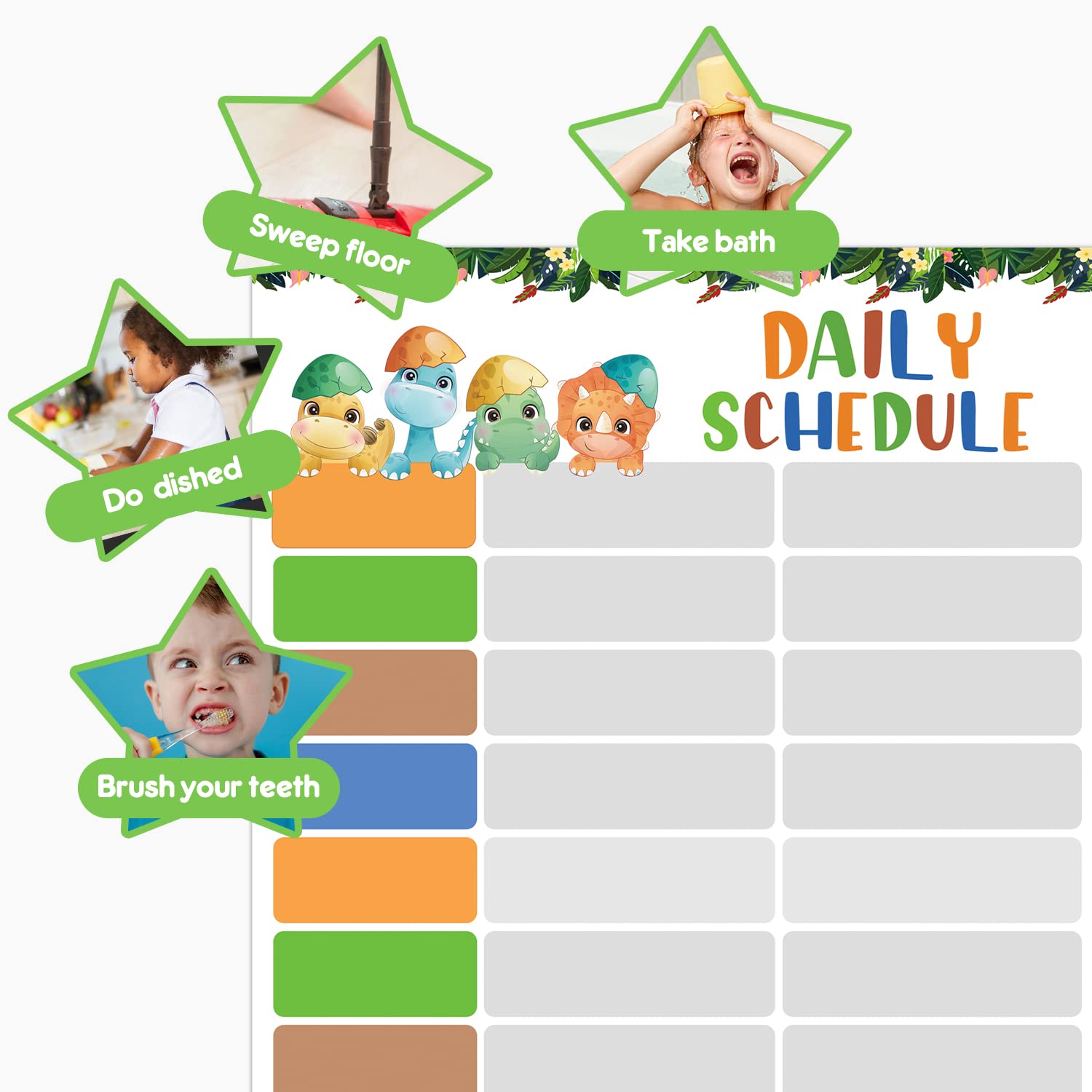 Behaviour Charts For Children WERNNSAI Dinosaur Routine Chart For Kids ...