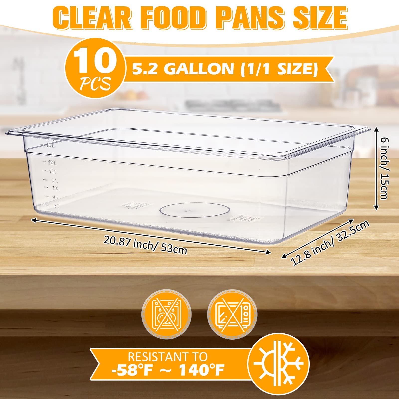 Mumufy 10 Packs Plastic Clear Food Pan 1/1 Size Stackable Polycarbonate ...