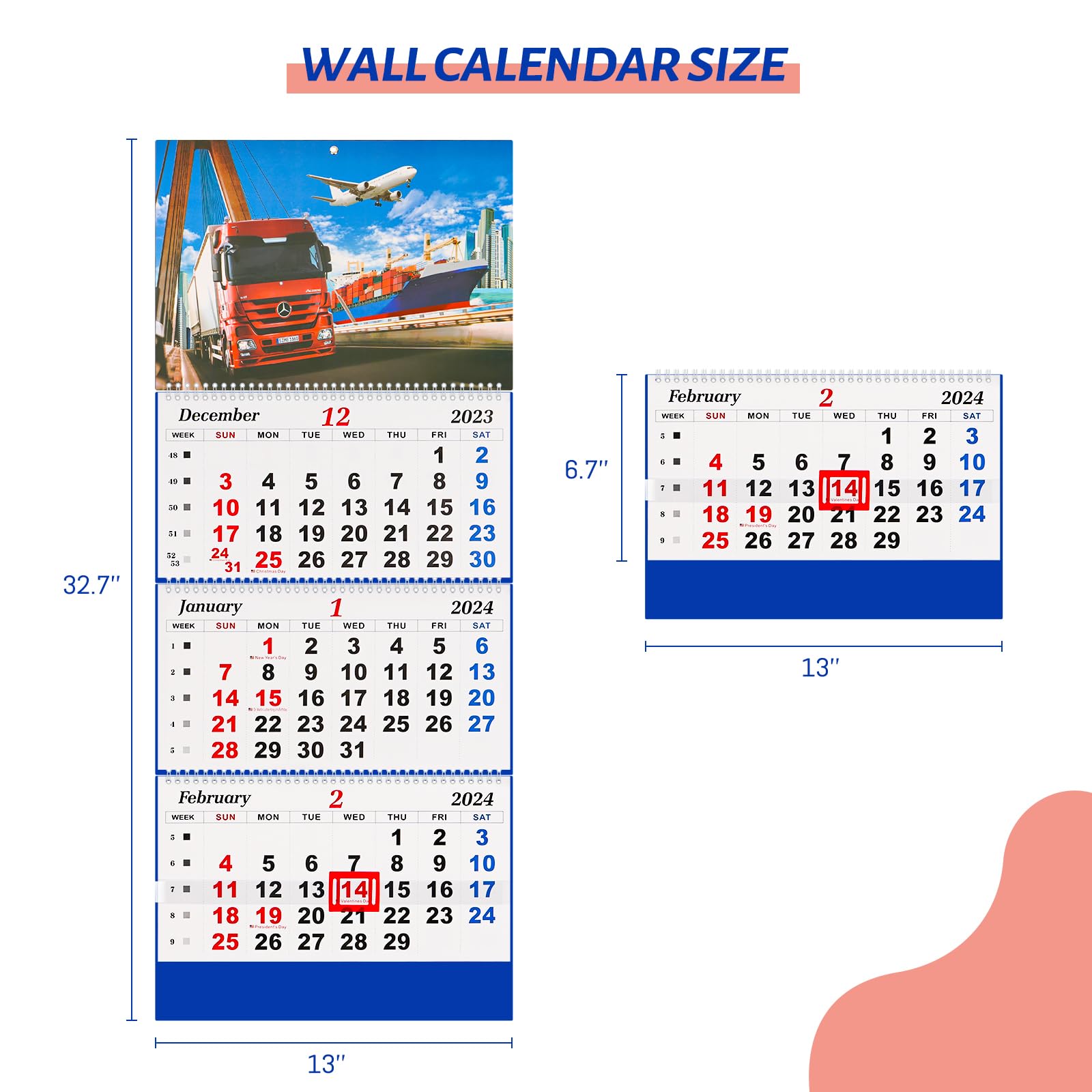 2024 Wall Calendar 2024 Calendar 3-Month Display Vertical Calendar ...