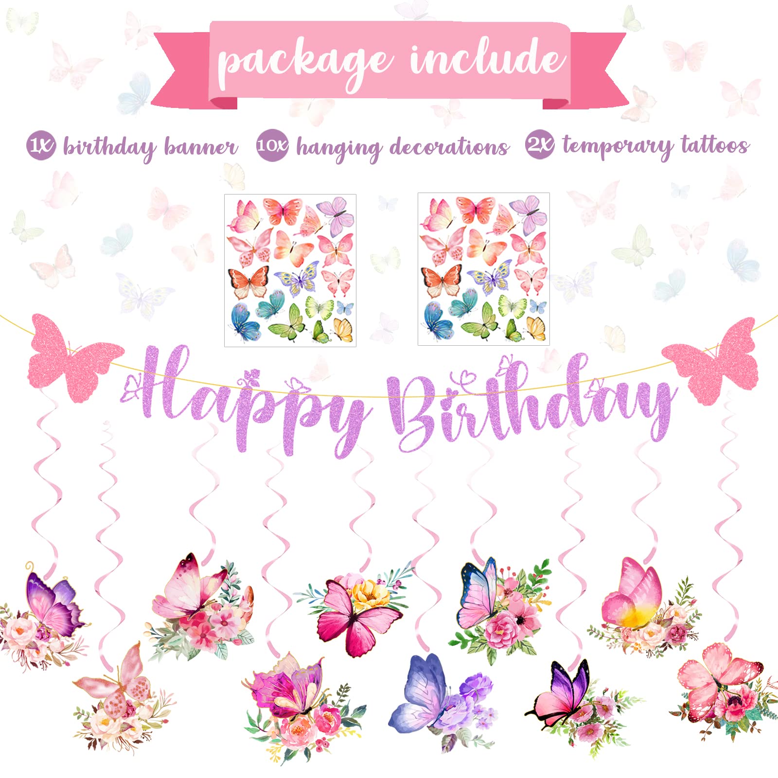 Banner With Flower And Butterfly Tattoos