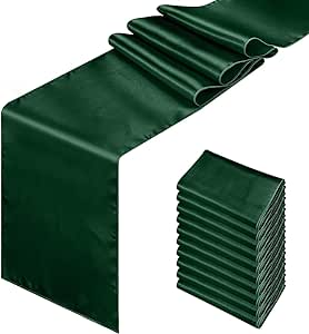 10 Pack Green Satin Table Runners 12 x 108 inches Long Premium Satin ...