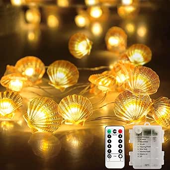 Amazon.com: 16ft 50 LED Seashell String Lights, Battery Operated Ocean ...