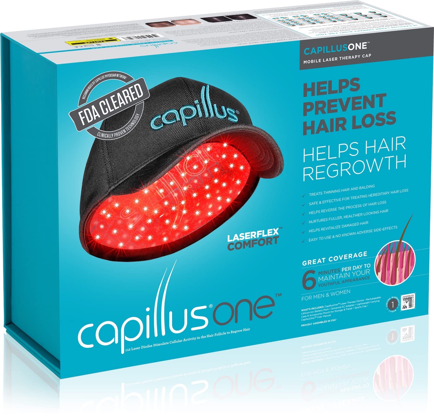 Buy Capillus ONE Hair Growth Laser Cap, FDA Cleared Cold Laser Therapy ...